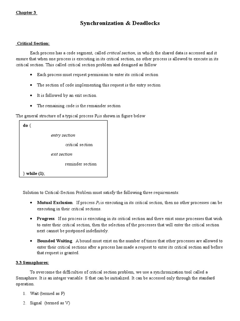 Synchronization And Deadlocks Pdf Computer Data Concurrent Computing