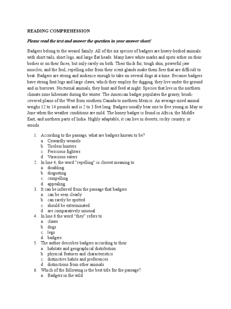 Reading Comprehension Test | Nature | Psychology & Cognitive Science