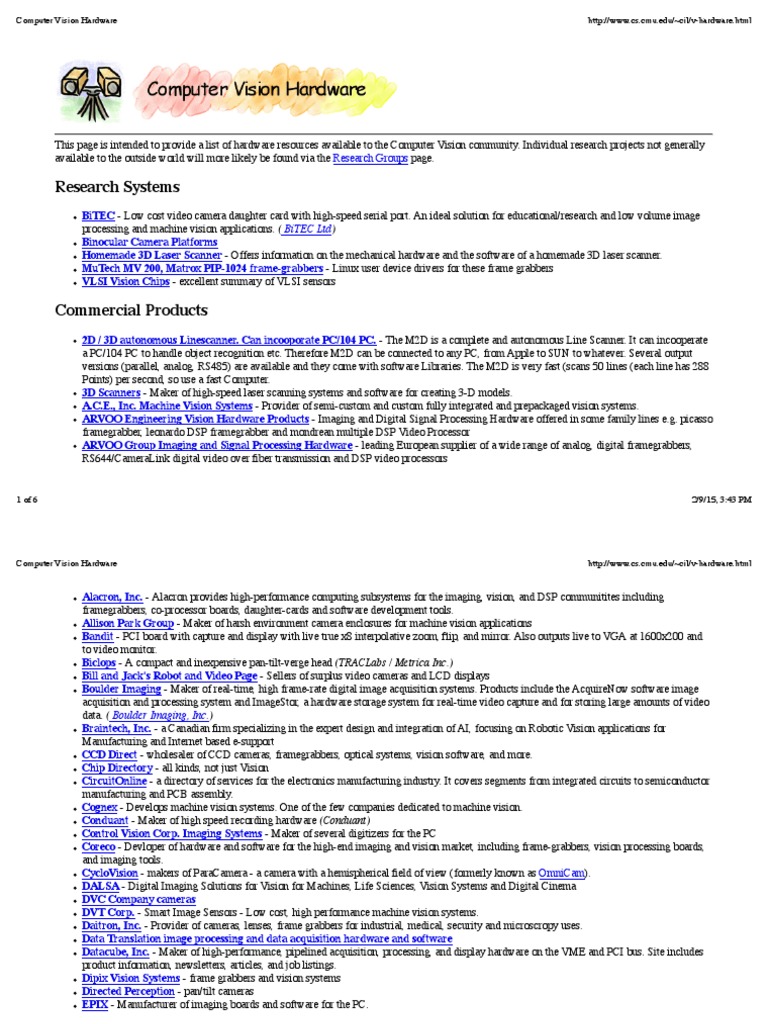 Computer Vision Hardware | PDF | Computer Vision | Image Scanner