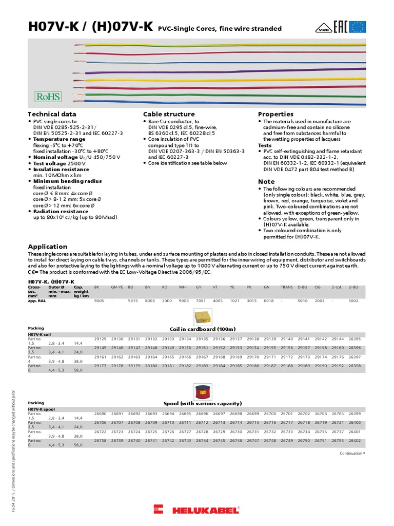 Cable H07-VK PDF | PDF | Cable | Insulator (Electricity)