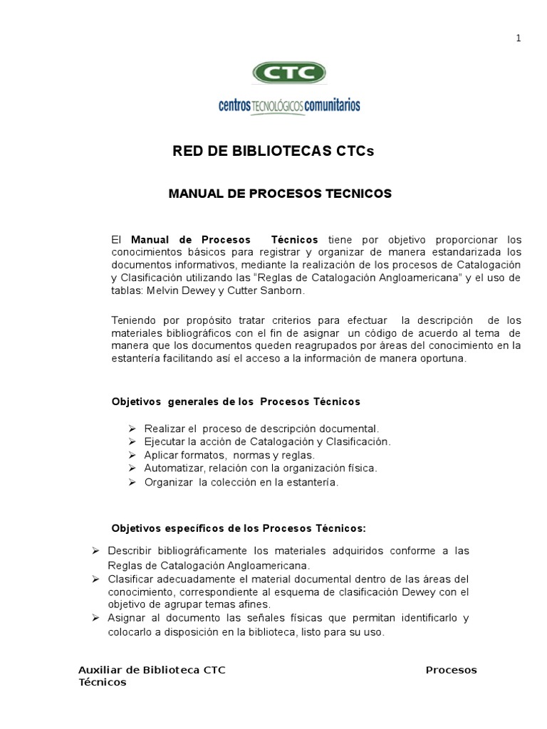 Manual De Procesos Tecnicos 1231 Pdf Catalogación Biblioteca Y Museo