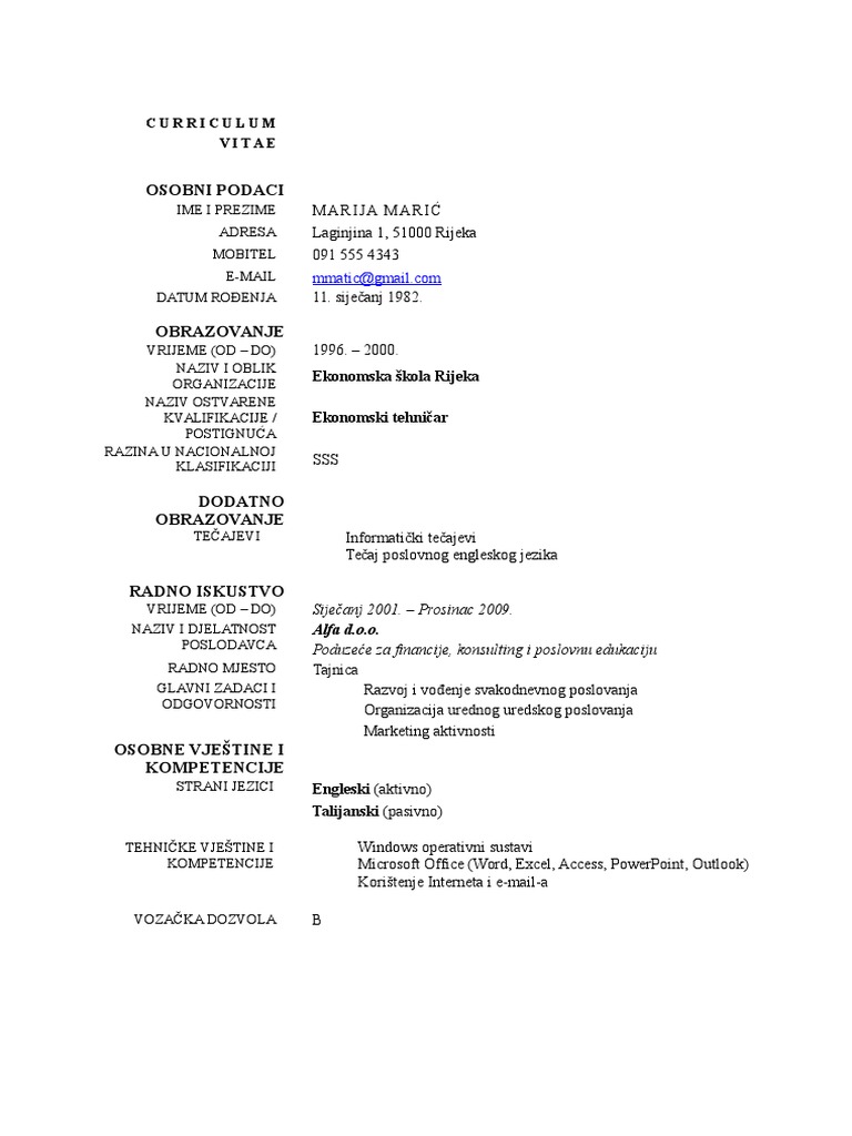 Zaposlise-Eu-Primjer - Zivotopis - Biografija - Curriculum Vitae - cv2 ...