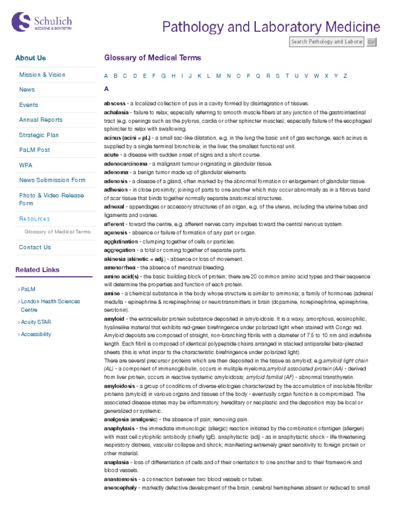 Glossary of Medical Terms - Pathology and Laboratory Medicine - Western ...