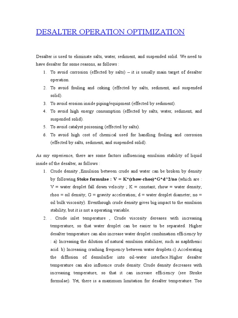 Desalter Operation and Salt Removal Insights | PDF | Emulsion | Water