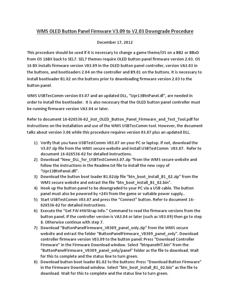 WMS OLED Button Panel Firmware V3.09 To V2.03 Downgrade | PDF | Booting ...