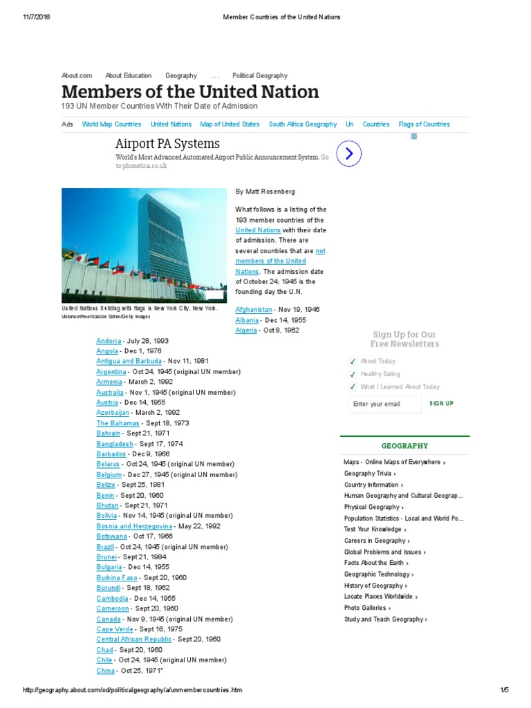 Member Countries of The United Nations | PDF