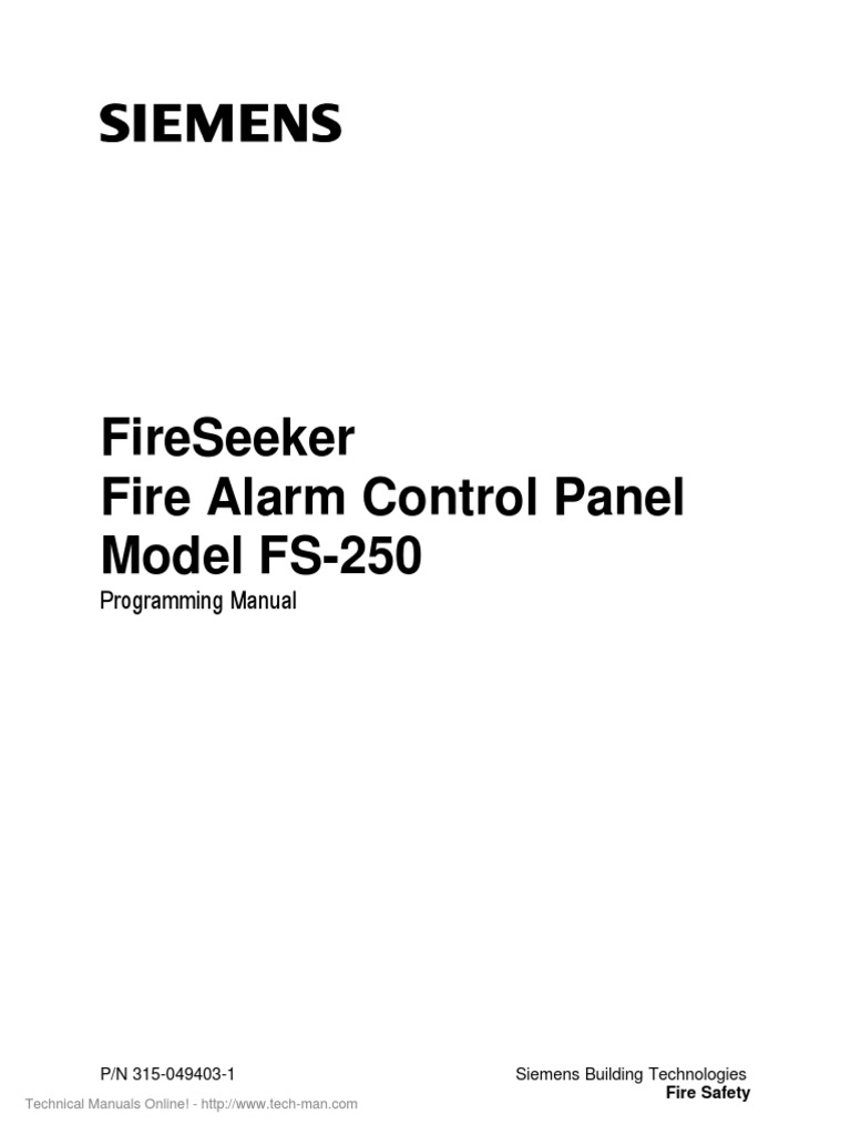 Siemens Fireseeker FS 250 Programming Manual | PDF | Menu (Computing) | Parameter (Computer ...