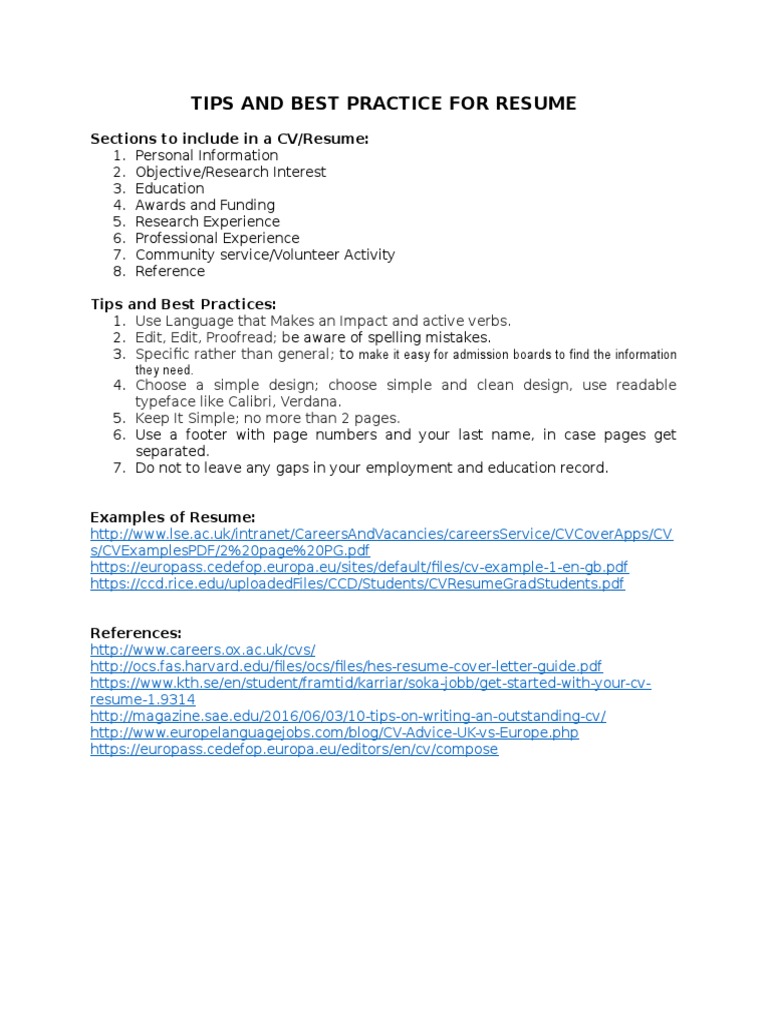 Tips and CP of Resume | PDF