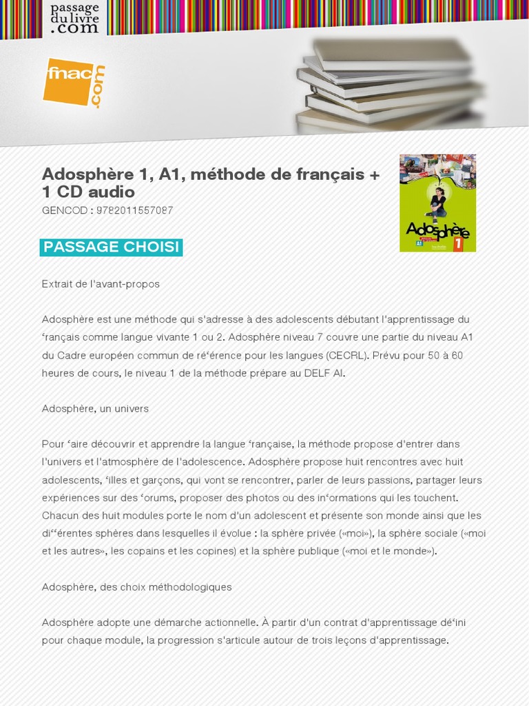 Adosphere 1 A1 Methode de Francais 1 CD Audio | PDF | Langue française ...