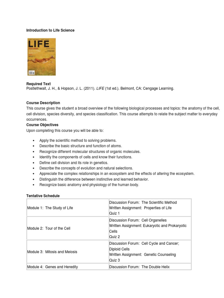 Introduction to Life Science Course | PDF | Cell (Biology) | Genetics