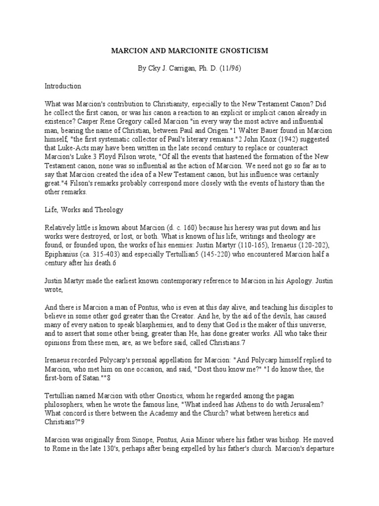 Marcion and Marcionite Gnosticism | PDF | Christian Theological ...