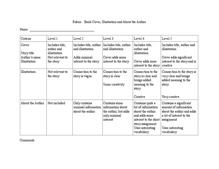 Book Cover and Author Evaluation Rubric | PDF