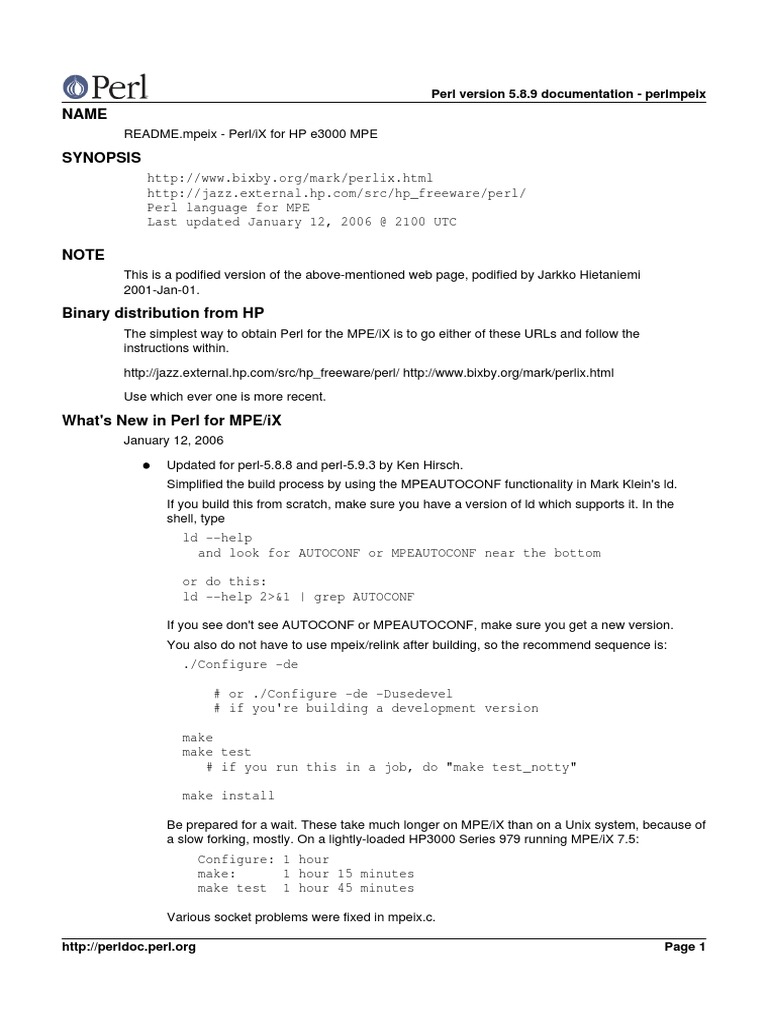 Perl Version 5.8.9 Documentation - Perlmpeix | PDF | Perl | Library ...