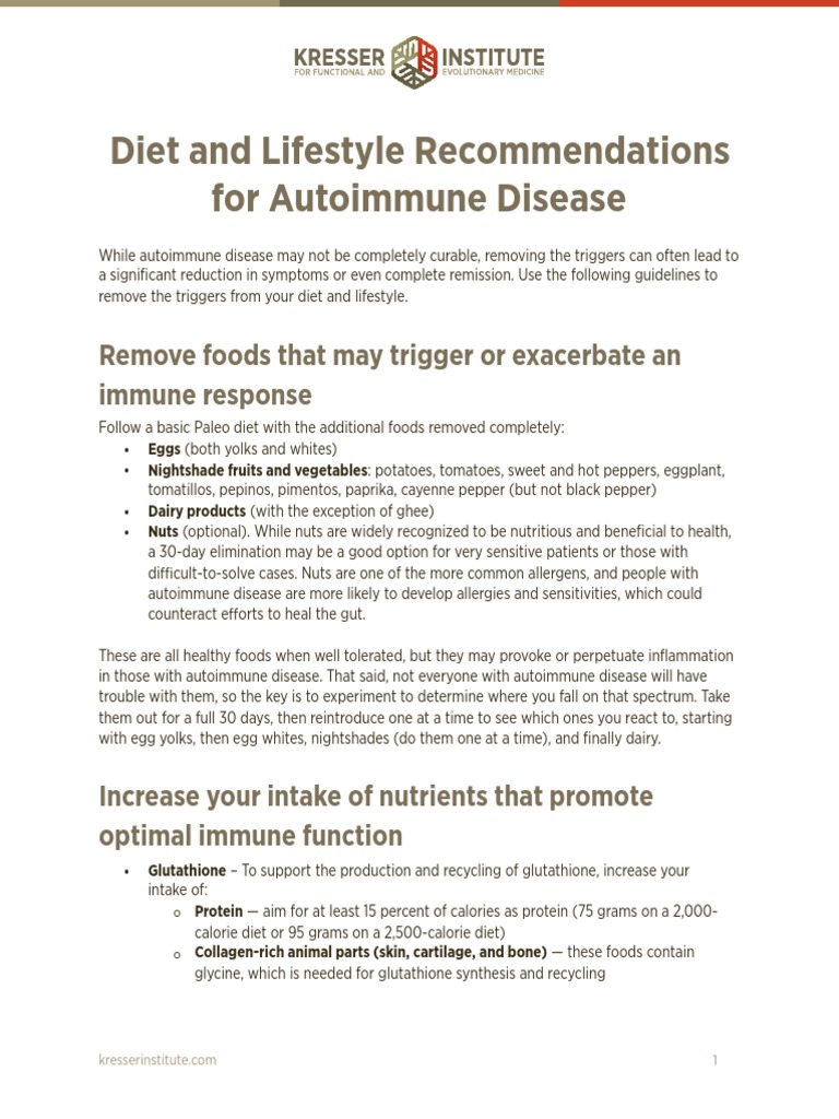 Handout Diet and Lifestyle Recommendations For Autoimmune Disease 1 ...