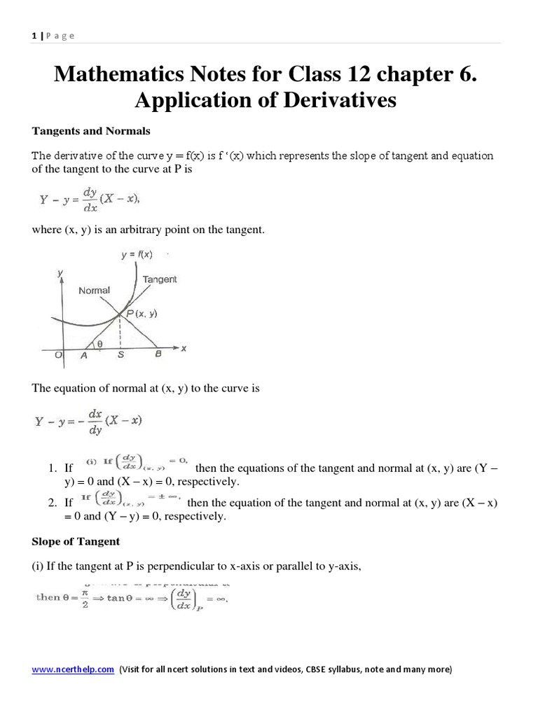 Mathematics Notes and Formula For Class 12 Chapter 6. Application of ...