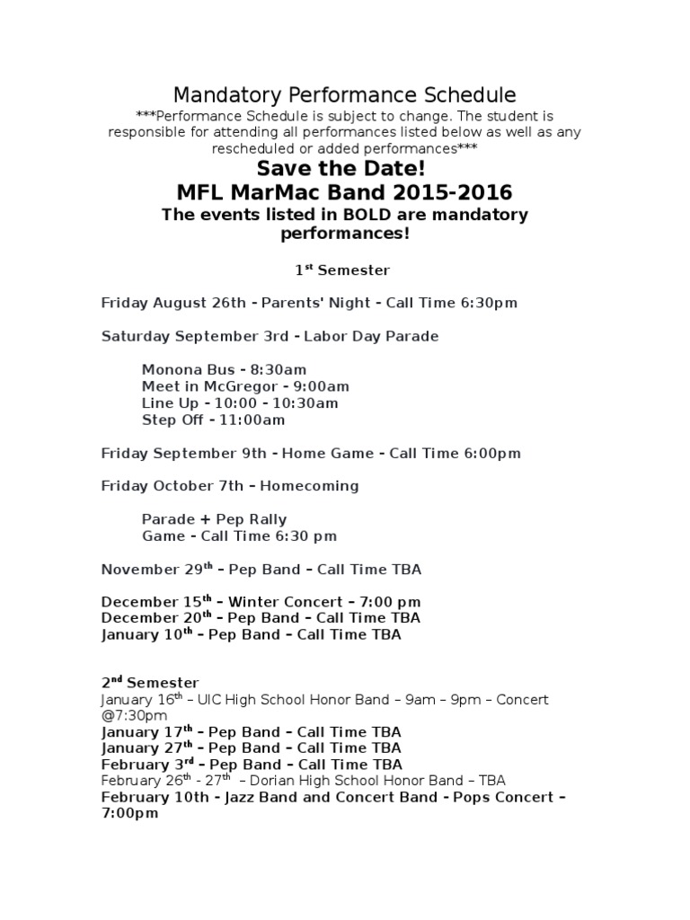 Hs Mandatory Performance Schedule | PDF