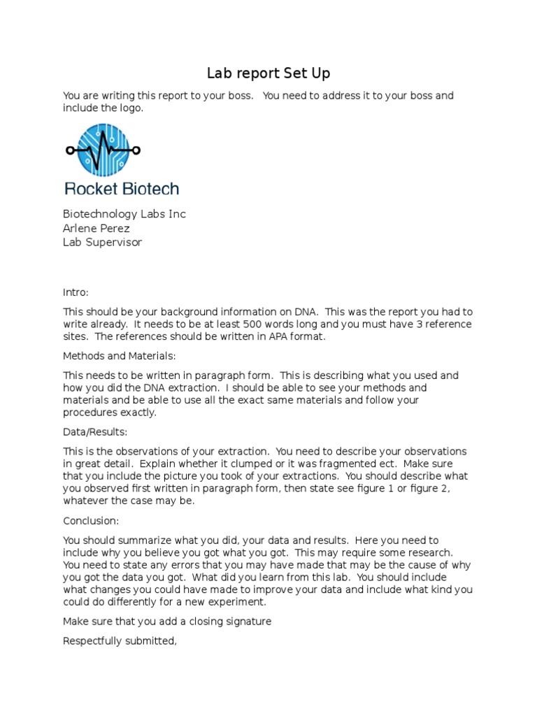 Advanced Biotech Lab Report Set Up | PDF