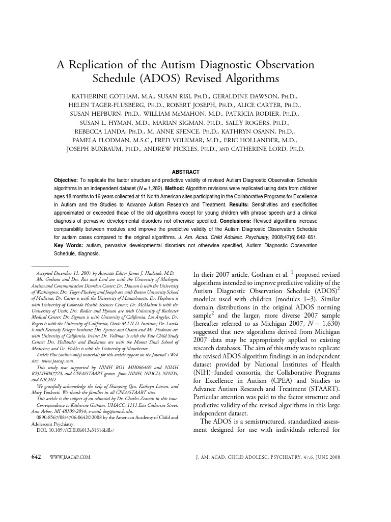 A Replication of the Autism Diagnostic Observation Schedule Ados ...
