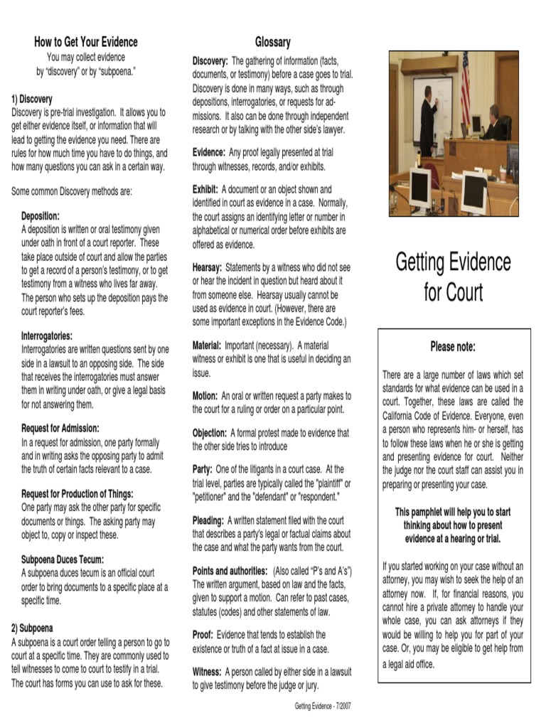 Getting Evidence For Court: How To Get Your Evidence Glossary | PDF
