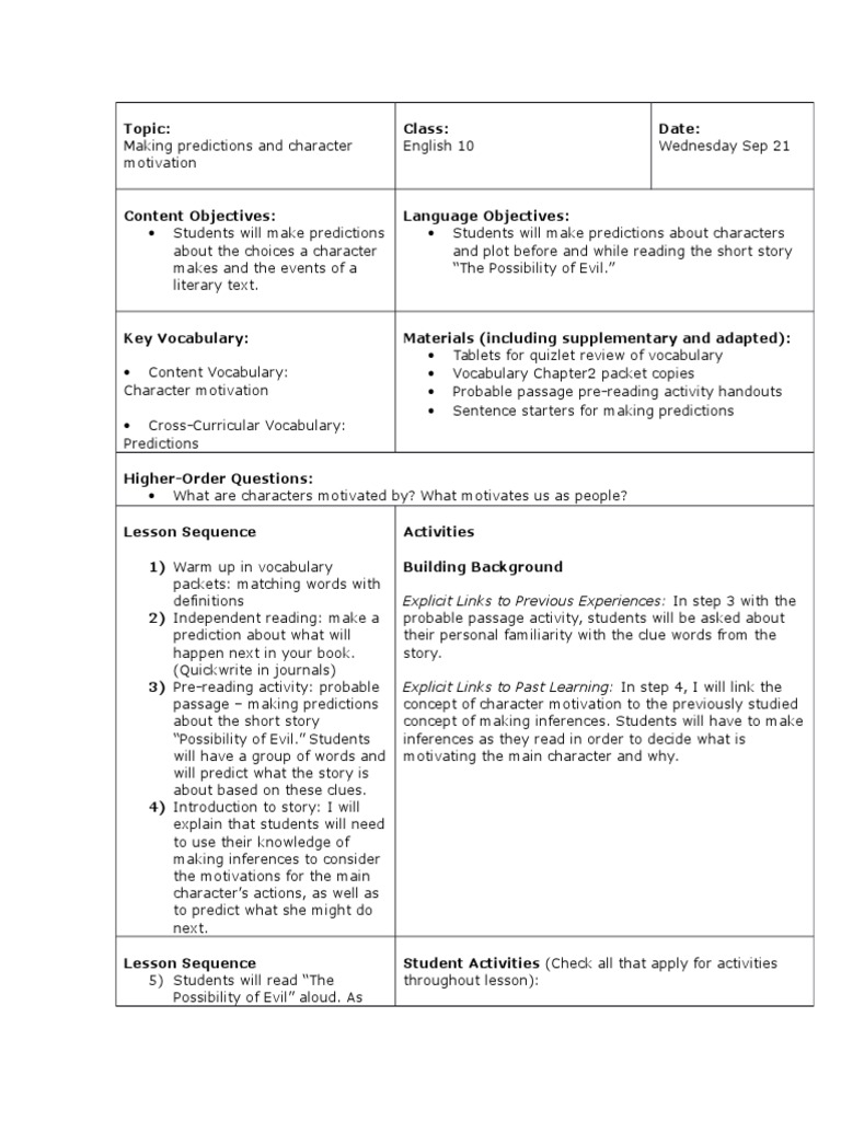 Making Predictions | PDF | Reading (Process) | Vocabulary