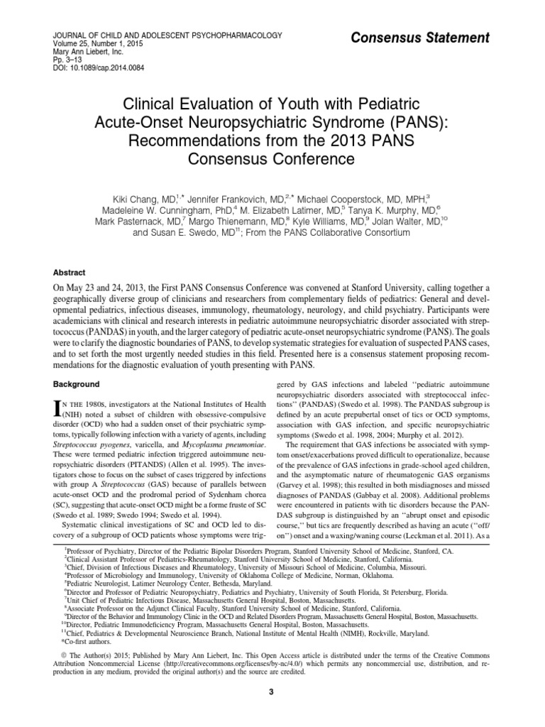 Pediatric Acute-Onset Neuropsychiatric Syndrome (PANS) PDF | Download ...