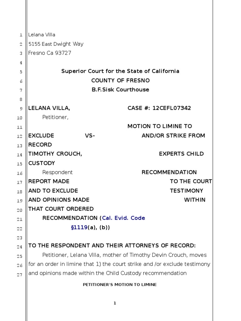 Motion To Limine | PDF | Mediation | Discovery (Law)