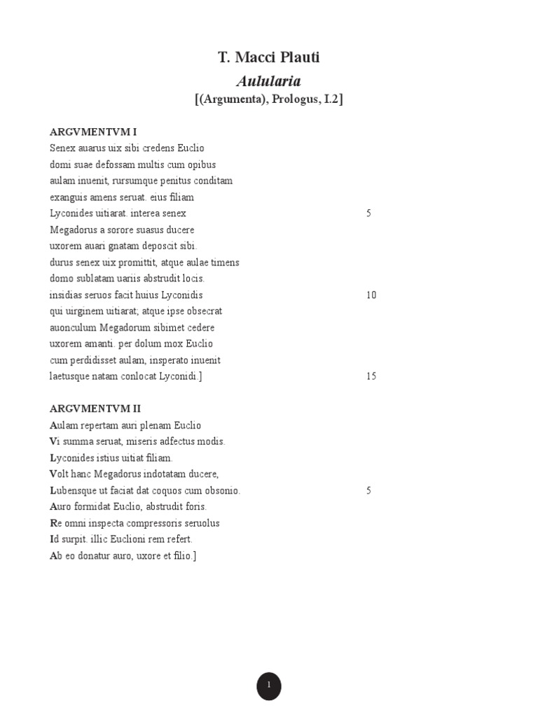 Plauto. Aulularia. | PDF