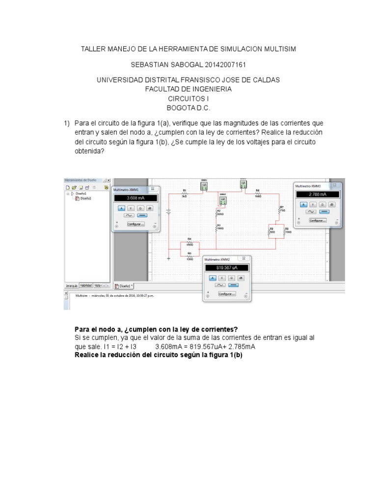 Taller Manejo de La Herramienta de Simulacion Multisim | PDF | Resistencia Eléctrica y ...