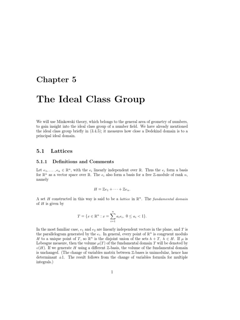 The Ideal Class Group: 5.1 Lattices | PDF | Field (Mathematics) | Determinant