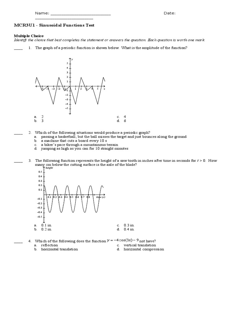 Sinusoidal Functions Test Guide | PDF | Trigonometric Functions | Sine