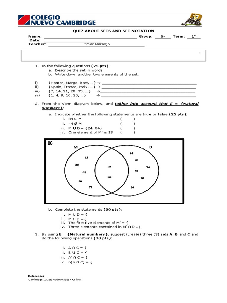 Venn Diagrams and Set Theory Quiz | PDF