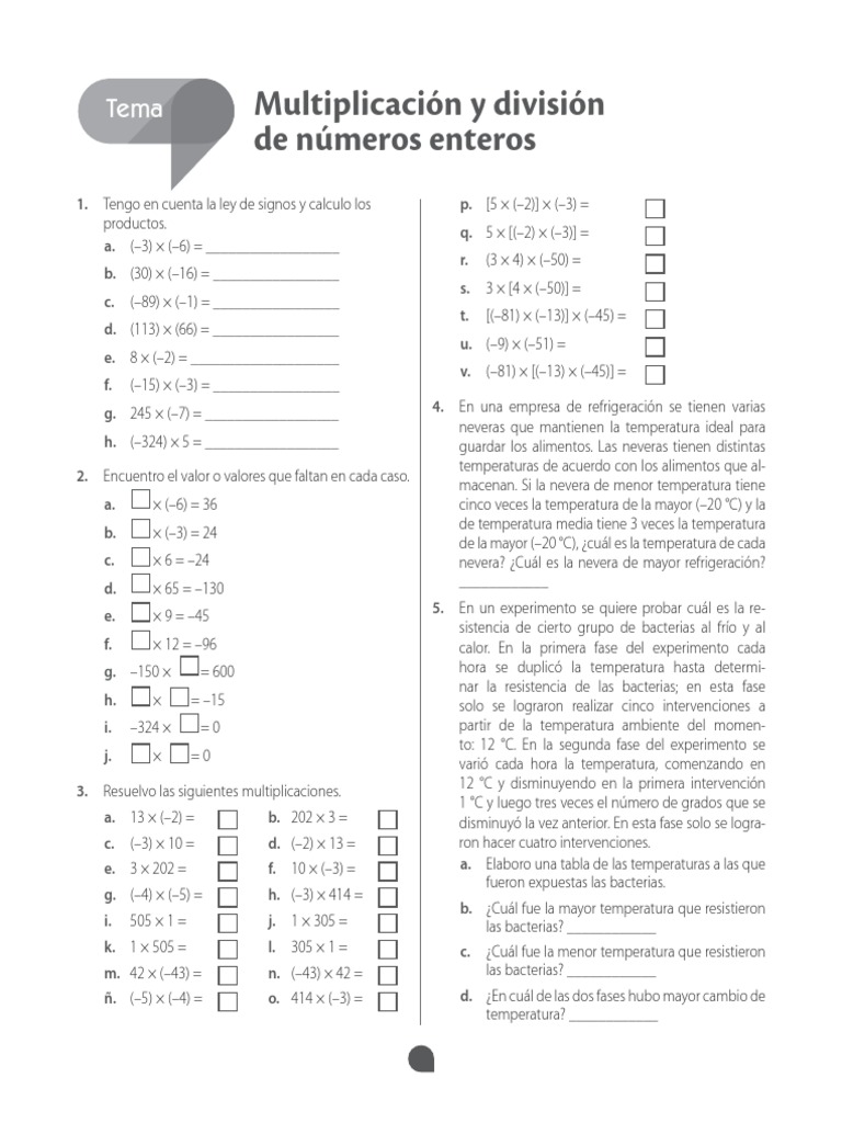 M7 Multiplicacion y Division de Enteros | PDF | Refrigerador ...