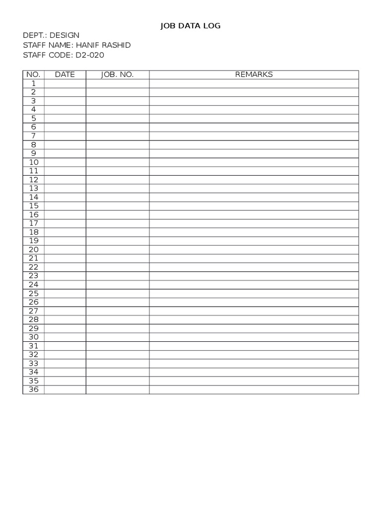 Job Data Log | PDF