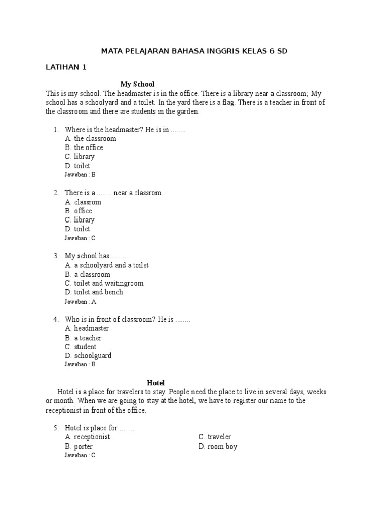 Soal Latihan Bahasa Inggris KLS 6 | PDF | Java | Nature