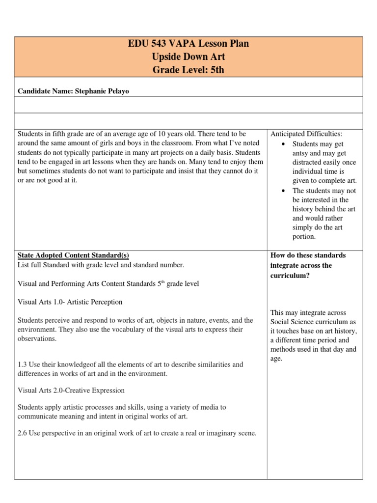 Upside Down Art Vapa Lesson Plan | PDF | Special Education | Michelangelo
