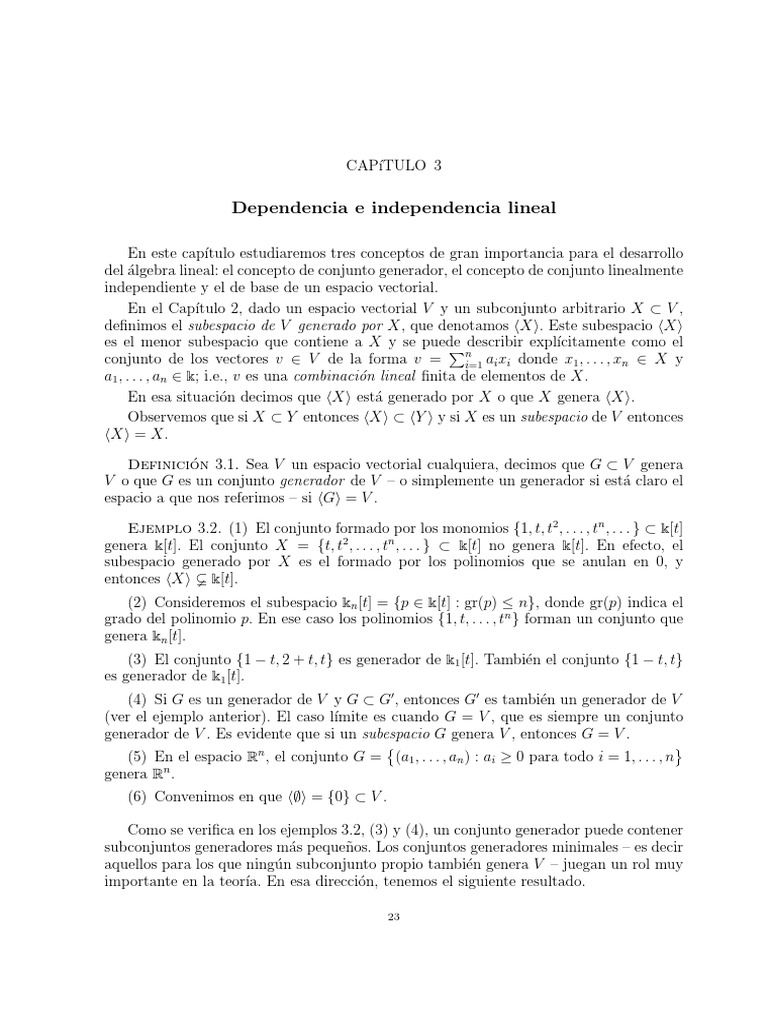Dependencia e Independencia Lineal: N I 1 I I N N | PDF | Espacio vectorial | Base (álgebra lineal)