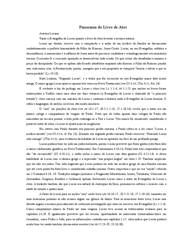Panorama Do Livro de Atos | PDF | Evangelho de Lucas | Atos dos apóstolos