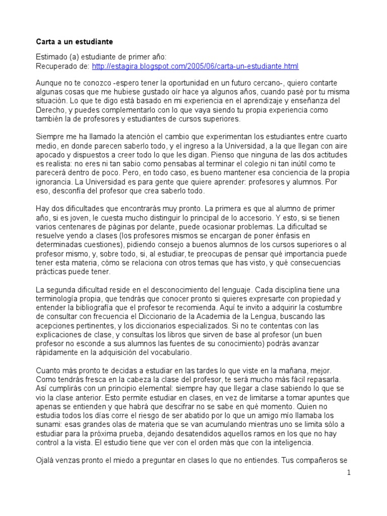 Carta A Un Estudiante | PDF | Escuelas | Enseñando y aprendiendo