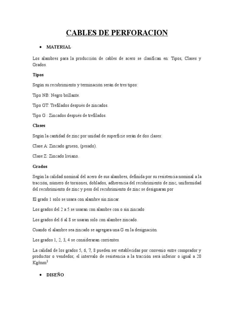 Cables de perforación: Materiales, diseño, partes y clasificación | PDF ...