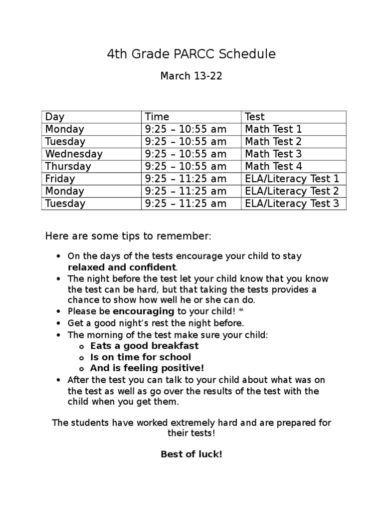 4th Grade PARCC Test Guide for Parents | PDF | Wellness