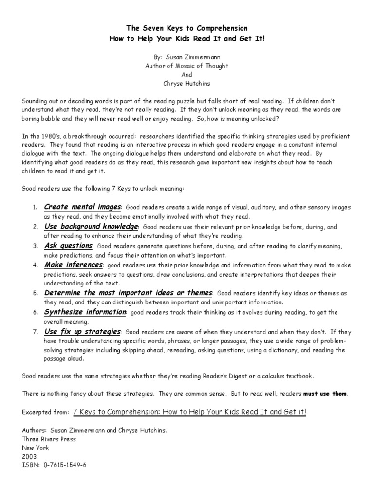 7 Keys To Comprehension PDF | PDF