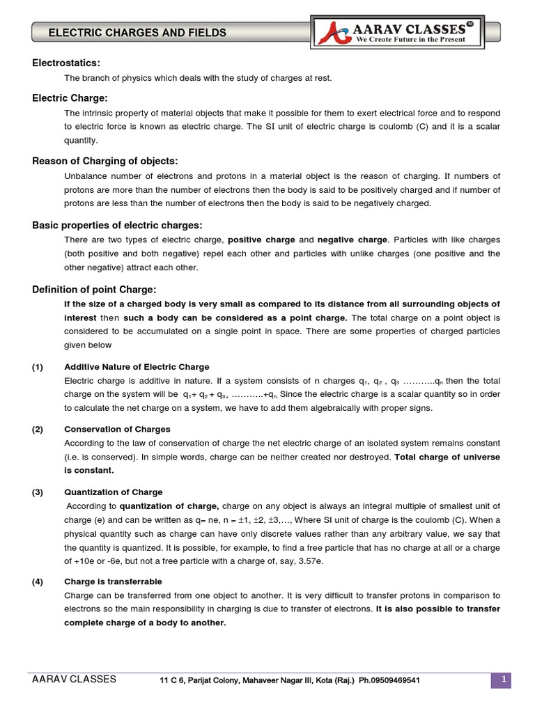 1-Chap Electric Charge and Field | PDF | Electric Charge | Flux