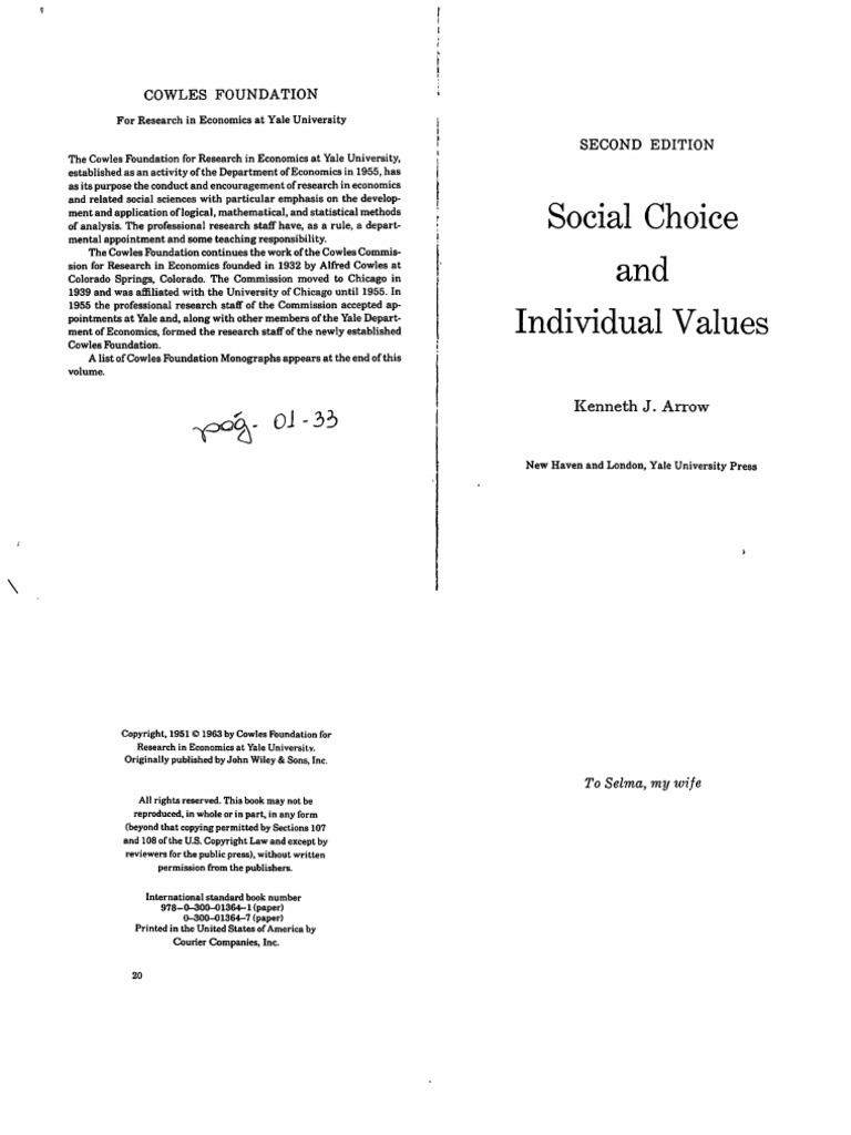 5 - KENNETH ARROW - Social Choice and Individual Values | PDF | Group ...