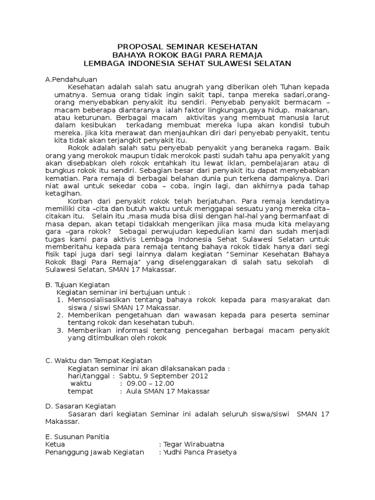 Contoh Proposal Seminar Kesehatan | PDF