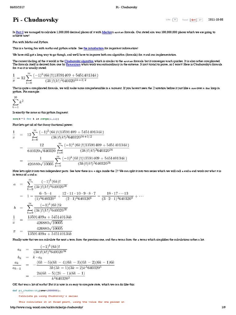 Pi - Chudnovsky | PDF | Pi | Computer Engineering