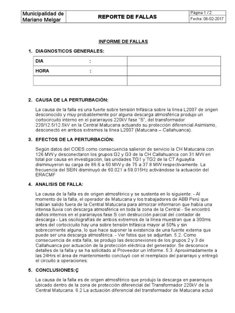 Informe de Fallas | Electromagnetismo | Ingenieria Eléctrica