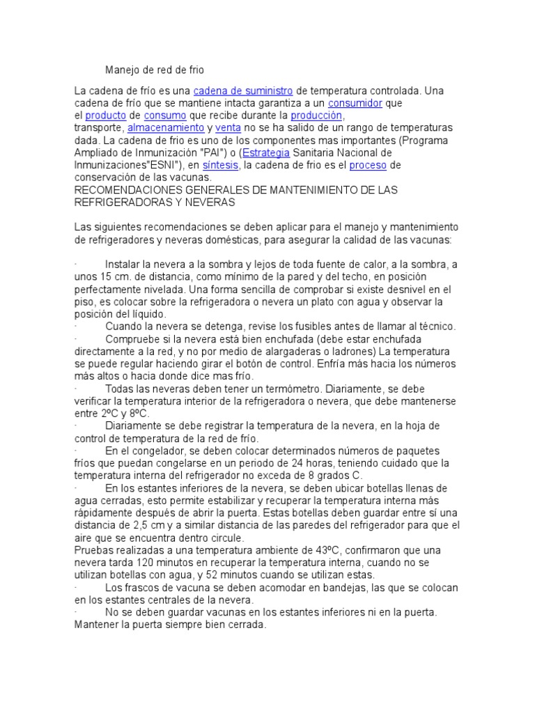 Manejo de Red de Frio | PDF | Refrigerador | Agua