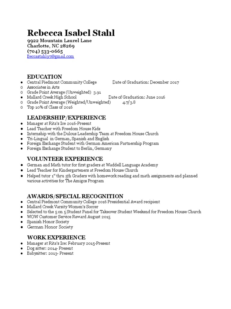 Rebecca Stahl Resume | PDF | Schools | Learning