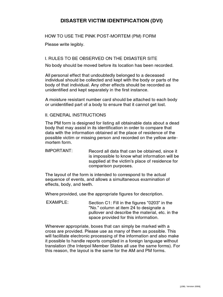 Disaster Victim Identification (Dvi) : ( (GB) Version 2008) | PDF ...