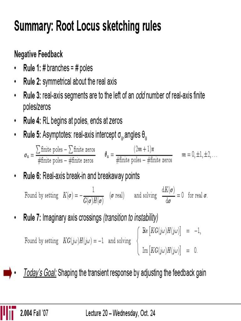 Summary: Root Locus Sketching Rules: Negative Feedback | PDF | Geometry ...